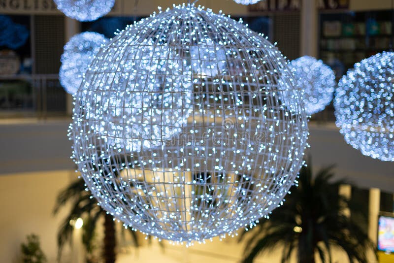 Big Bright Balls with Garlands. Balls with White Lights Stock Photo ...