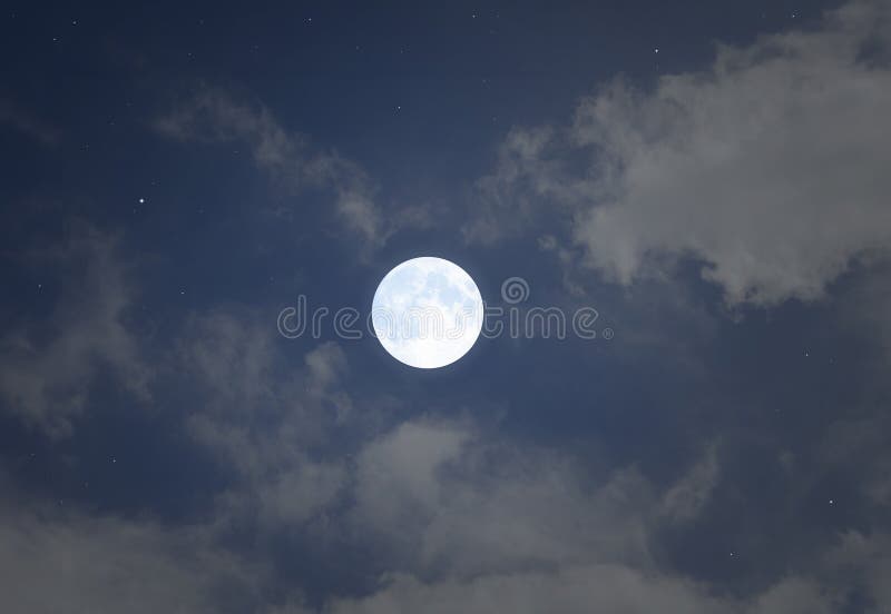 Big Bright Full Moon and Clouds in Blue Sky Stock Image - Image of ...