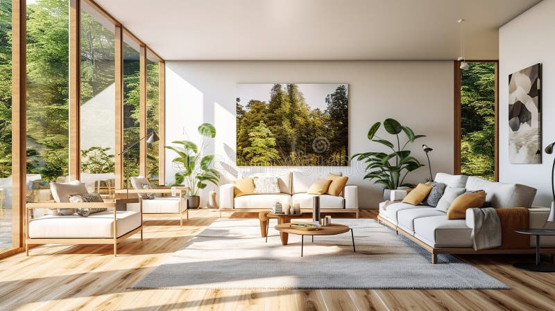 Big and Bright Interior of Modern Living Room. Generative Ai Stock ...