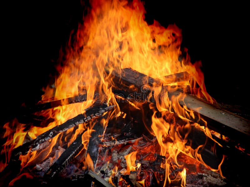 Big Bright Orange Flames in an Open Fire Stock Image - Image of ...