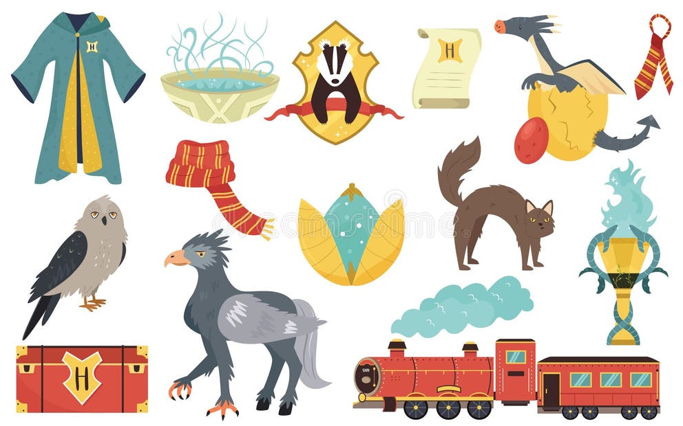 Big Bright Set with Magic Creatures and Items Stock Vector ...