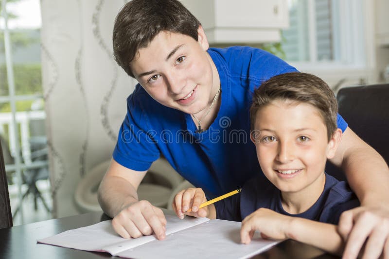 Big Brother Trains the Younger Stock Photo - Image of help, student ...