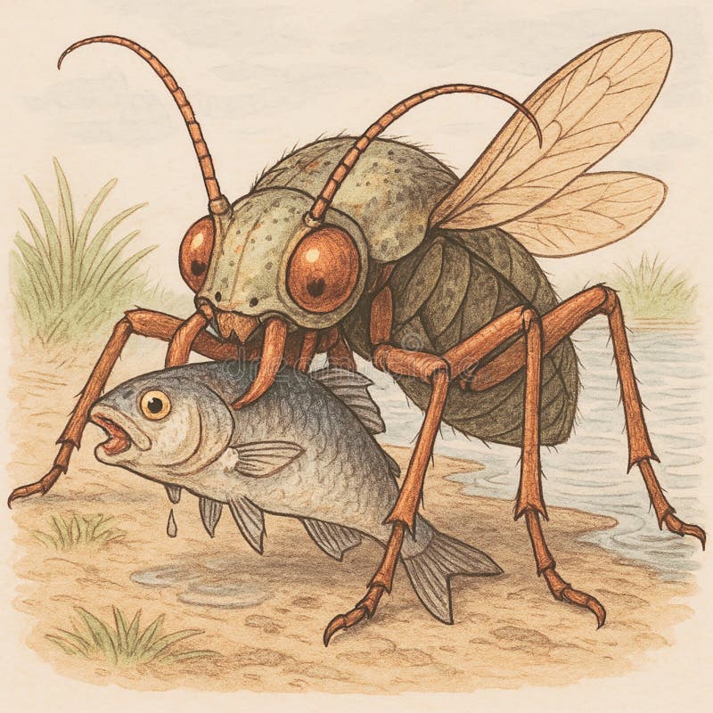 Big bug eating fish stock photo. Image of creators, attack - 373910074