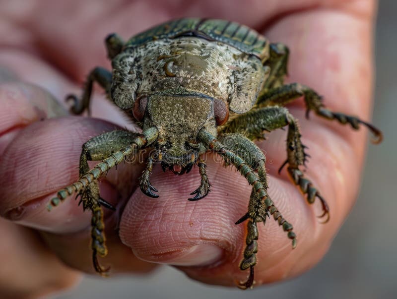 Big Bug Resting on Human Hand Stock Illustration - Illustration of ...