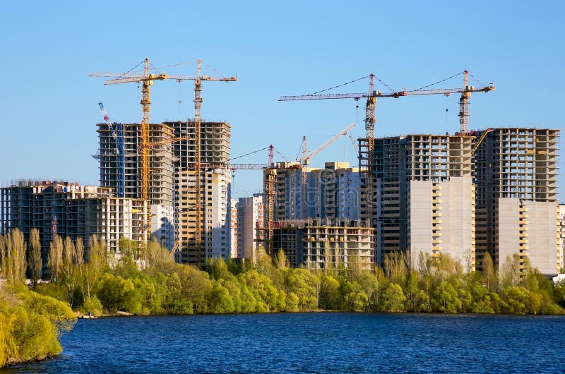 Big Building of Inhabited City Stock Photo - Image of elevating, crane ...