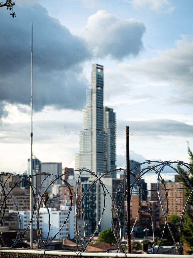 Big Building in Medellin Behind Barbed Wire Stock Image - Image of wire ...