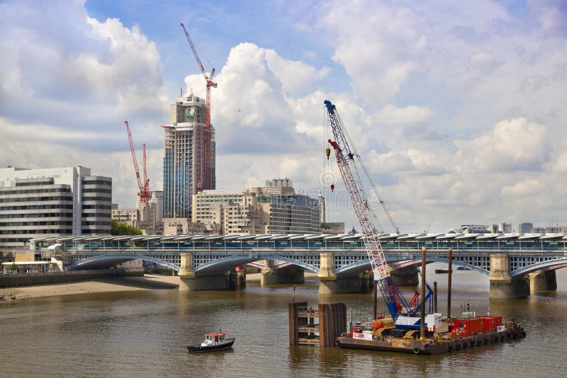 Big Building Site on River Thames Editorial Stock Image - Image of ...