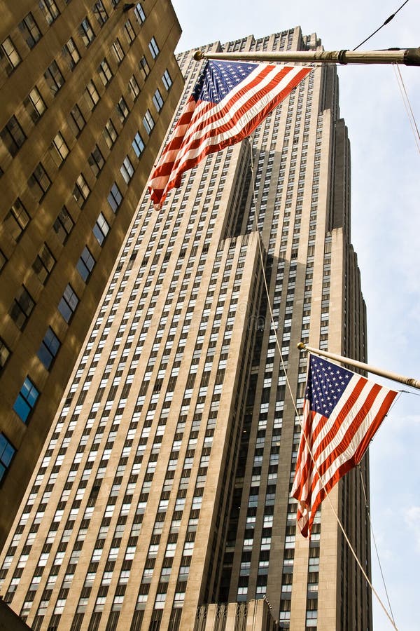 Big Buildings in New York with USA Flags Editorial Photo - Image of ...