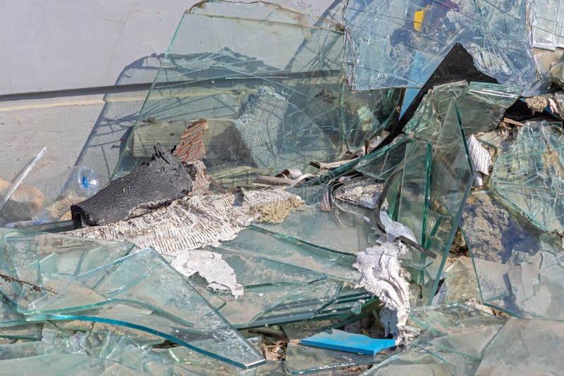 Broken Glass Debris stock photo. Image of bunch, windows - 235034192
