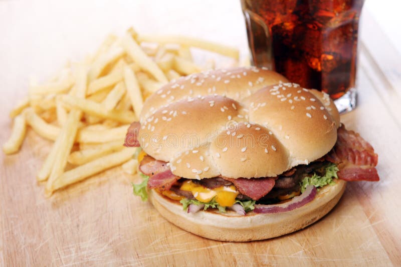 Big burger and chips stock image. Image of dinner, fast - 24802949