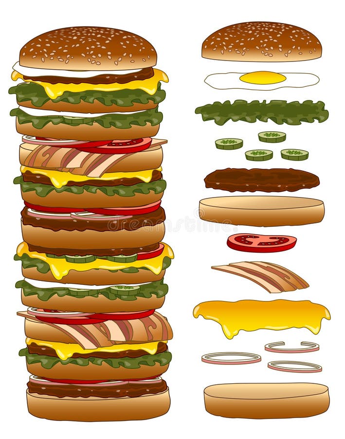 Big burger and components stock vector. Illustration of sign - 10635319