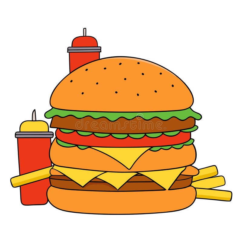 Big Burger with Fries Ketchup and Mayonnaise Stock Vector ...