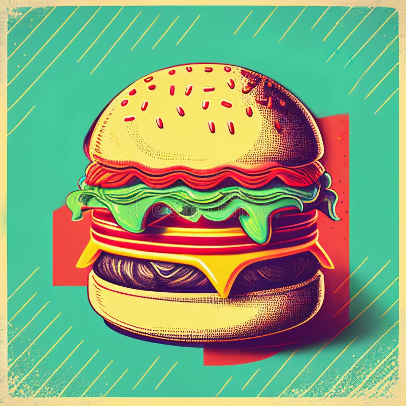 Big Burger, Hamburger Illustration Retro Style, Generative Ai Stock ...