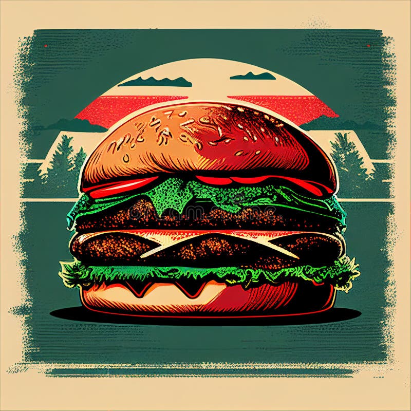 Big Burger, Hamburger Illustration Retro Style, Generative Ai Stock ...