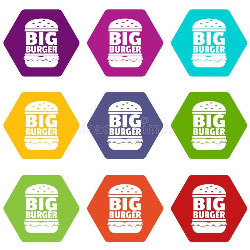 Big Burger Icons Set 9 Vector Stock Vector - Illustration of calorie ...