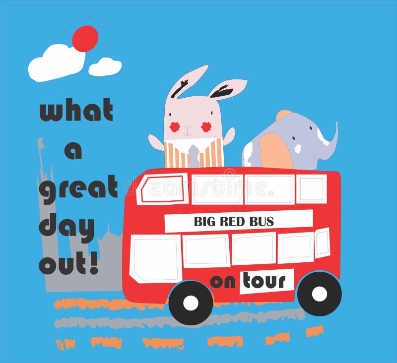Big Bus Red Animals on Tour Stock Vector - Illustration of bird, vector ...
