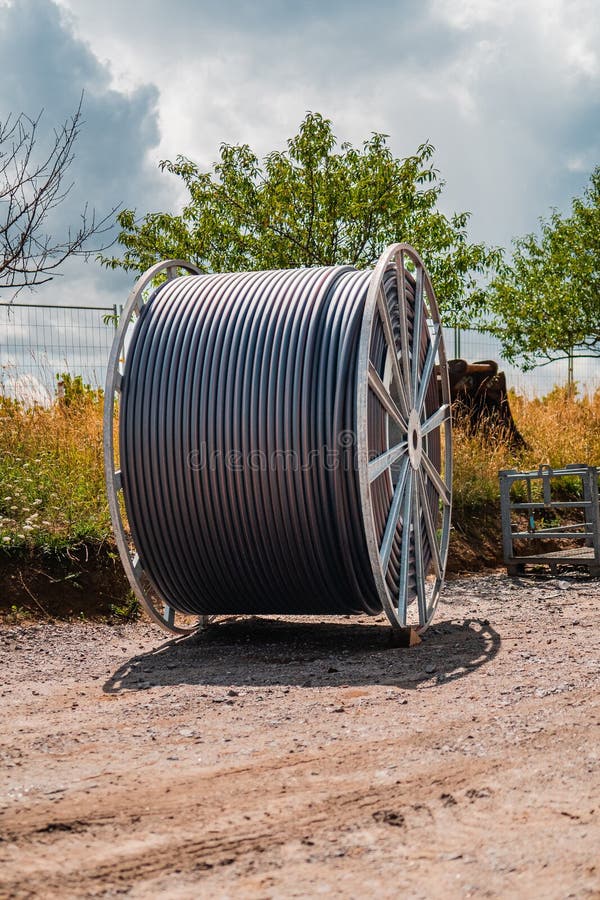 Big Cable Reel As Material for an Underground Construction Work Stock ...