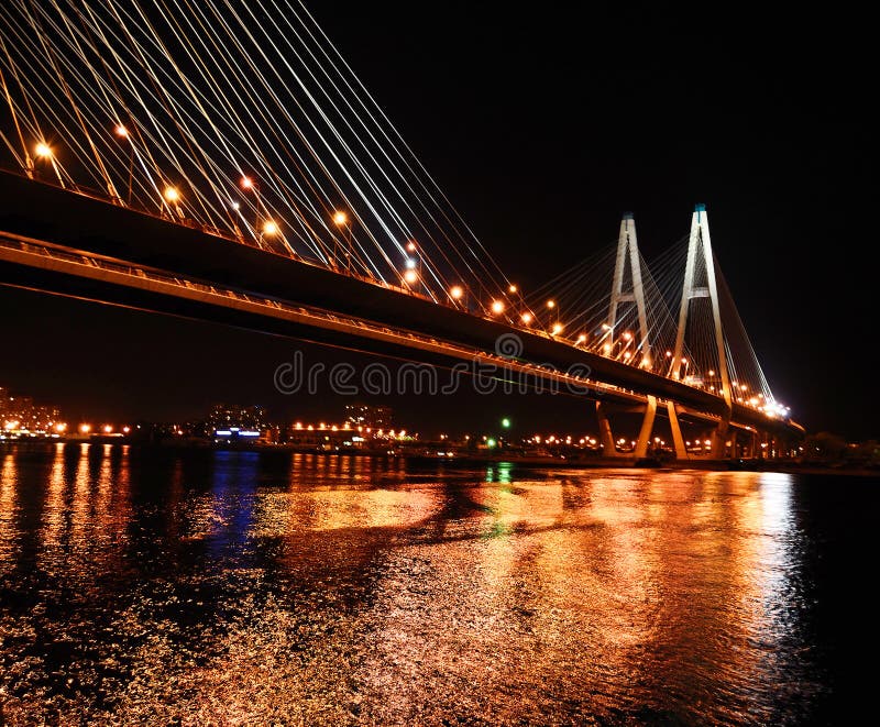 Big Cable-stayed Bridge at Night, St.Petersburg Stock Photo - Image of ...