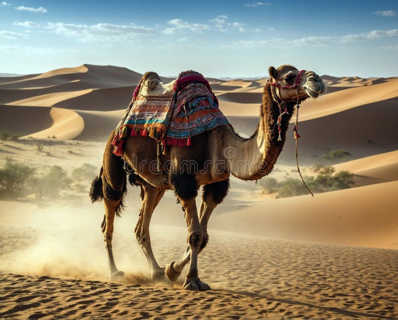 A Big Camel Walking on Desert Stock Illustration - Illustration of ...