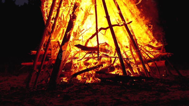 A Large Fire Burns through a Forest at Night Stock Footage - Video of ...
