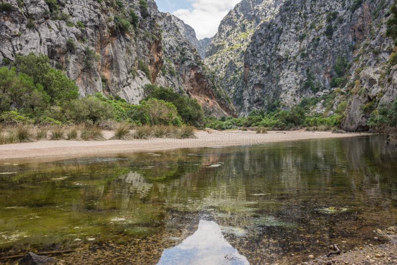 A Big Canyon with Trees and Rocks and Reflections Stock Image - Image ...