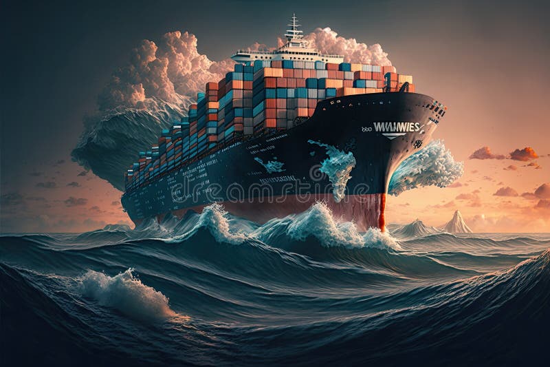 Big Cargo Container Ship in the Sea at Night. Generative AI Stock ... Big Cargo Container Ship in the Sea at Night. Generative AI Stock ...