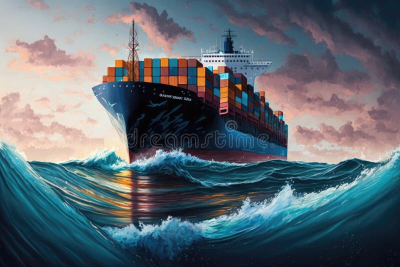 Big Cargo Container Ship in the Stormy Sea. Generative AI Stock ... Big Cargo Container Ship in the Stormy Sea. Generative AI Stock ...