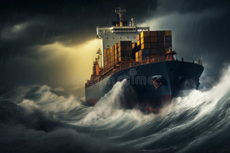 Big Cargo Ship Fighting with Huge Storm. Generative AI Stock Photo ...
