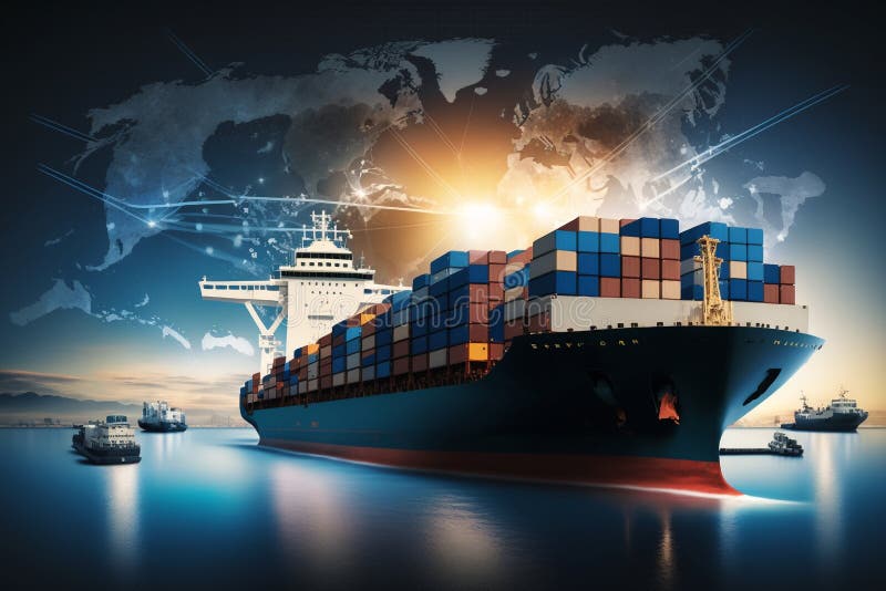Big Cargo Ship with World Map Stock Illustration - Illustration of ...