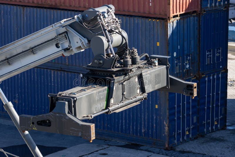 Big Cargo Spreader for Container Lifting at the Port Stock Photo ...