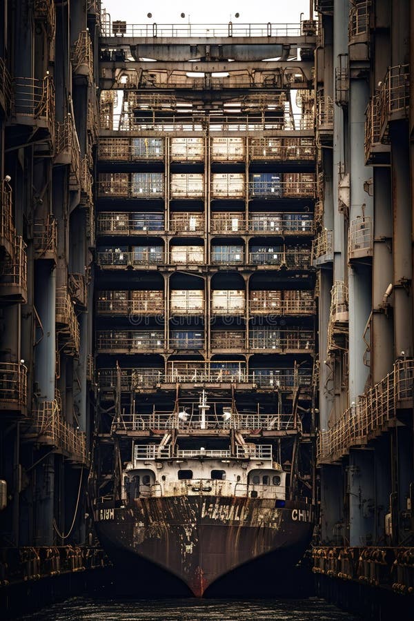 Big Cargo Station in Harbor Full of Containers. Stock Illustration ...