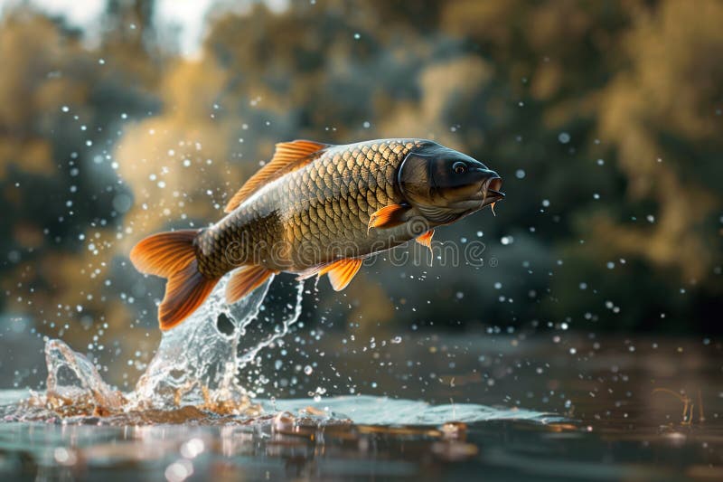 Big Carp Jumping Out of the Water and Making a Splash. Ai Generative ...