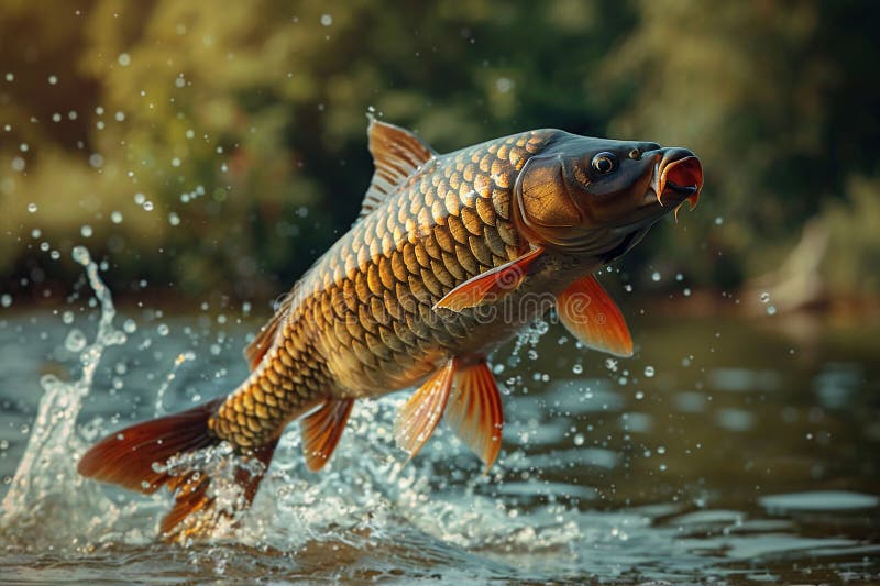 Big Carp Jumping Out of the Water and Making a Splash. Ai Generative ...