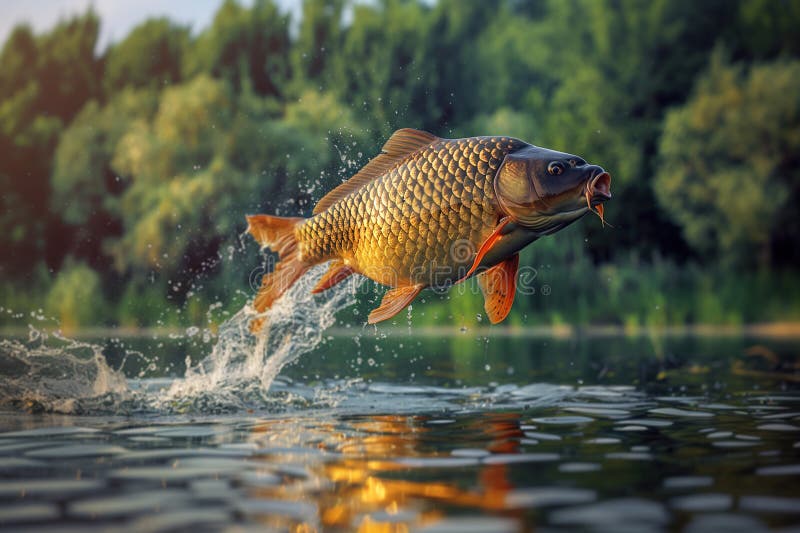 Big Carp Jumping Out of the Water and Making a Splash. Ai Generative ...