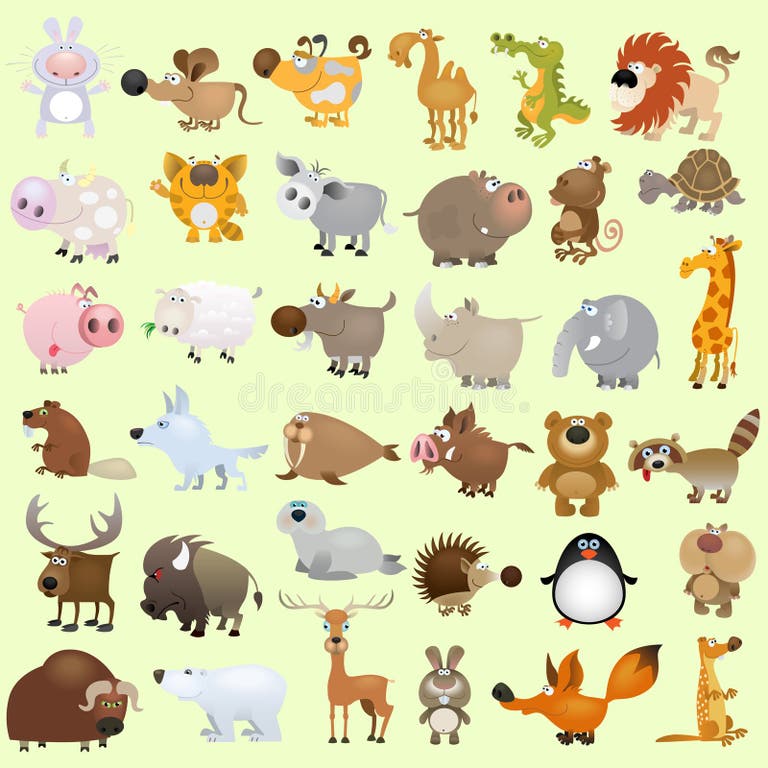 Big cartoon animal set stock vector. Illustration of animal - 21005297