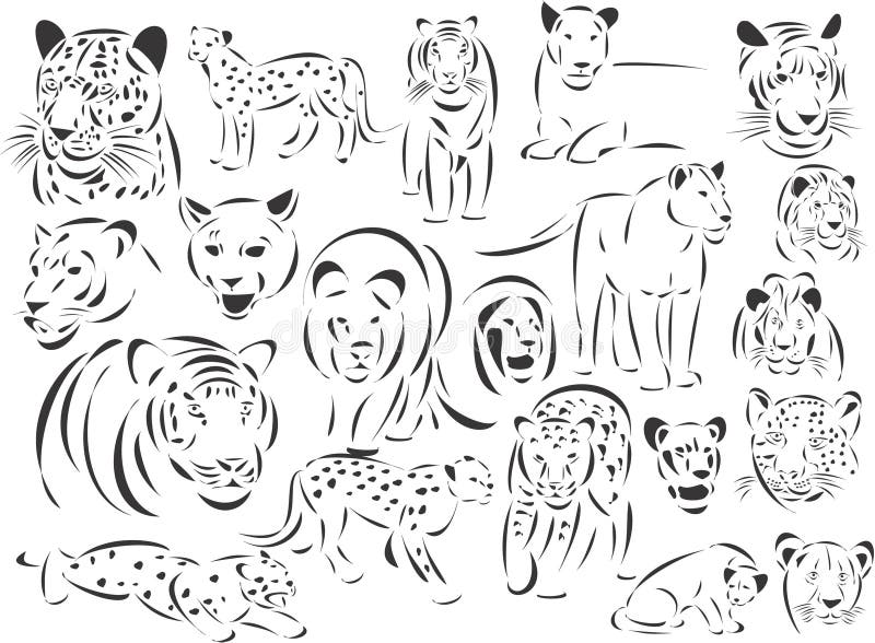 Big cats heads vector set stock vector. Illustration of lynx - 37184358