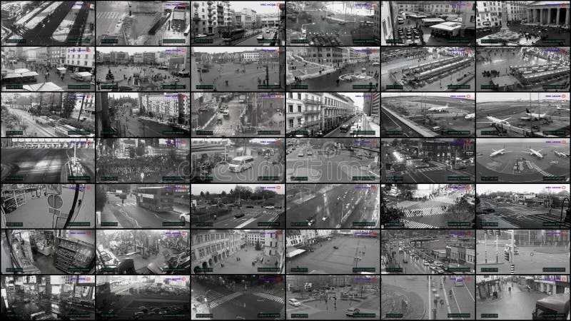 CCTV Split Screen, Surveillance Monitoring Stock Video - Video of ...