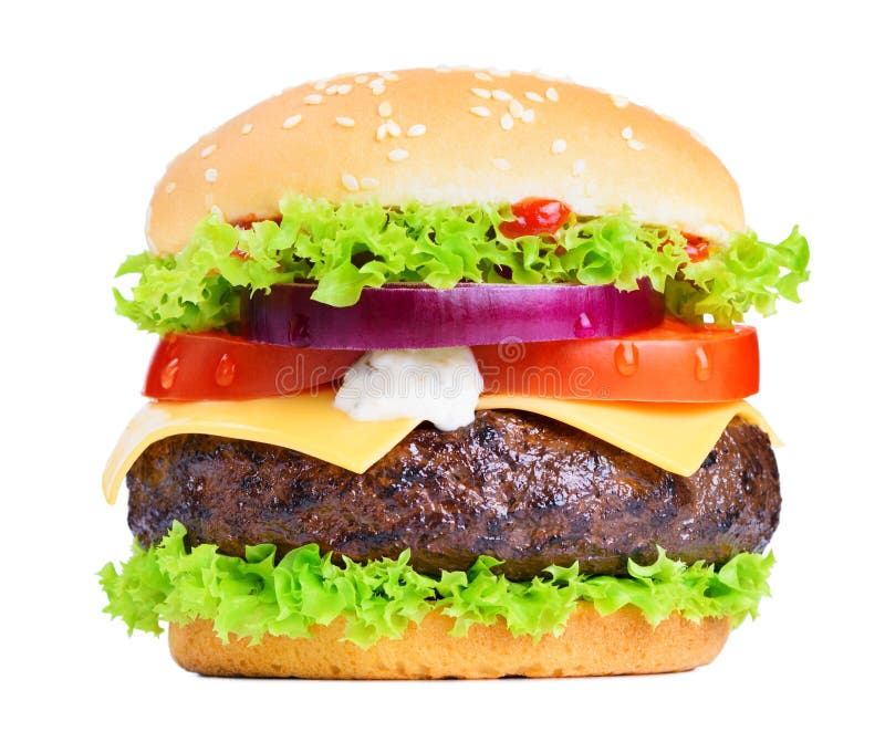 Big Cheeseburger Isolated on White Stock Image - Image of huge, meat ...