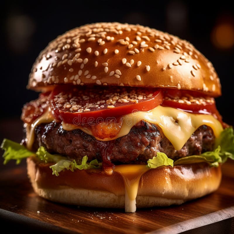 Big Cheeseburger and Tomato Generative AI Stock Illustration ...