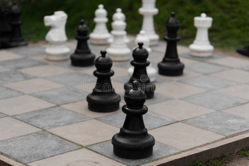 Big Chess Pieces Pawn on the Board. Green Background Behind. Stock ...