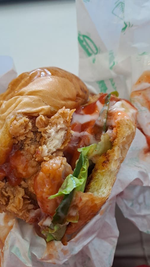 Big Chicken Burger with Pickles Stock Image - Image of burger, fastfood ...