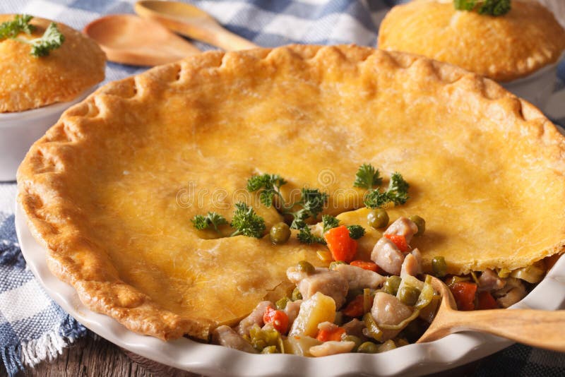 Big Chicken Pot Pie Macro in Baking Dish. Horizontal Stock Image ...