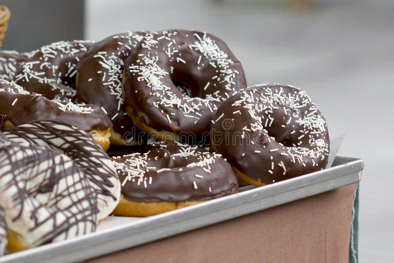 Big chocolate donuts stock photo. Image of chocolate - 83592974