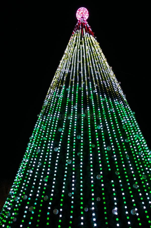 Big Christmas Tree Decorated with Colorful Lights Stock Photo - Image ...