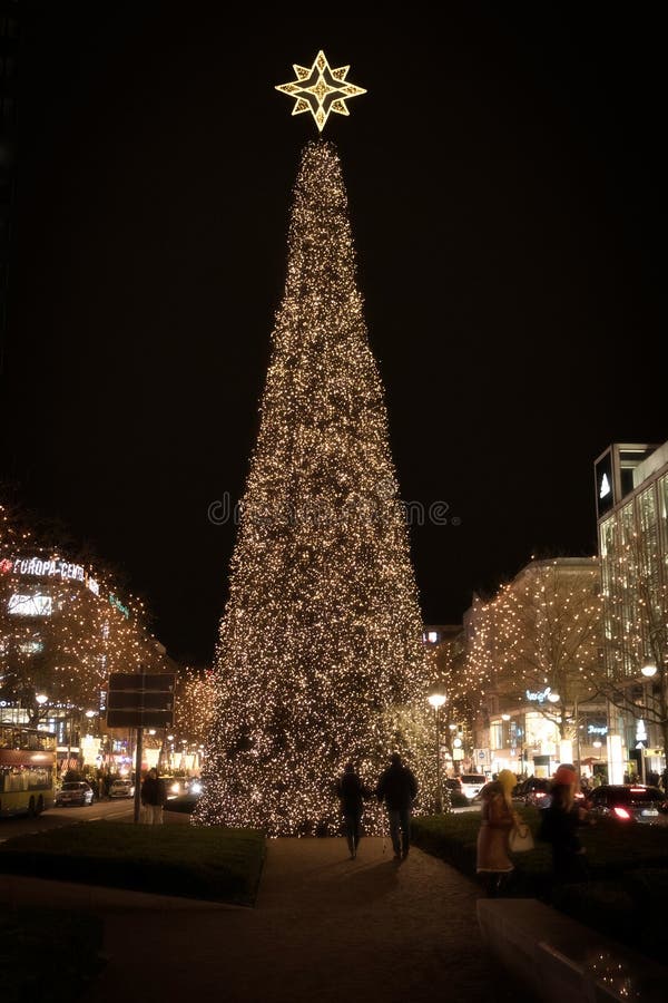 Big Christmas Tree, Illuminated at Night Outdoors Editorial Photo ...