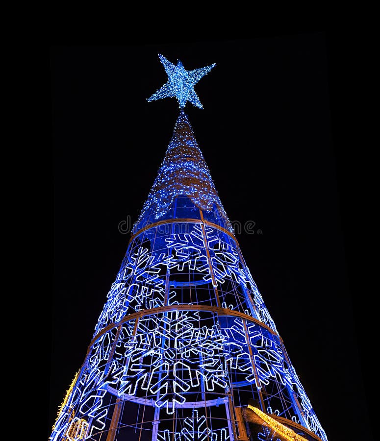 Big Christmas Tree at Night in Seville, Spain Stock Image - Image of ...