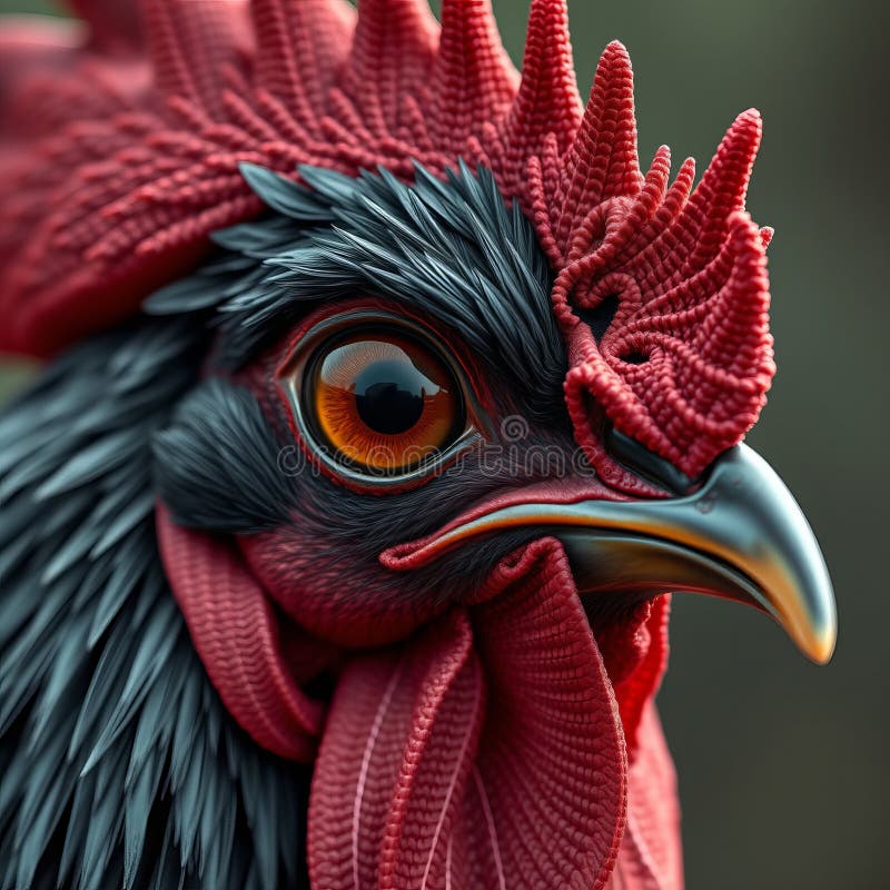 Large Round Bird Eye with Feathers Rooster Portrait Ai Generative Big ...