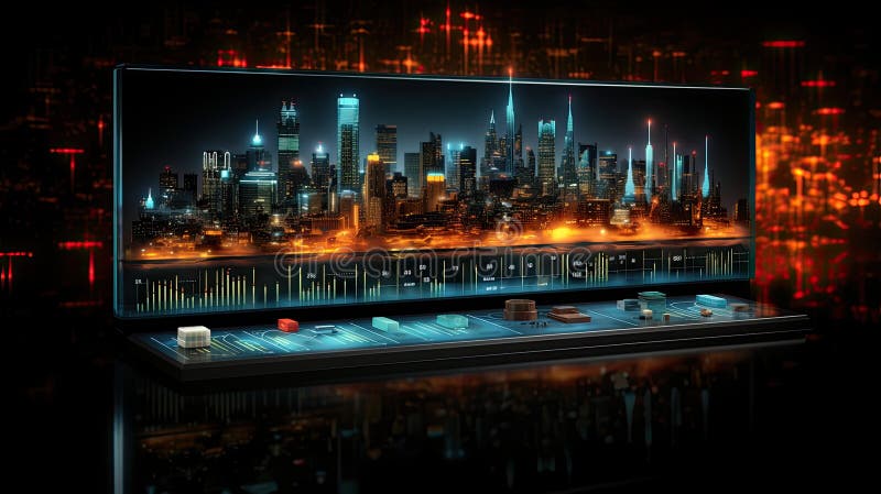 Big City, Big Data, Big Data Display Stock Illustration - Illustration ...