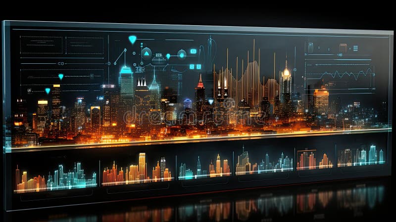 Big City, Big Data, Big Data Display Stock Illustration - Illustration ...