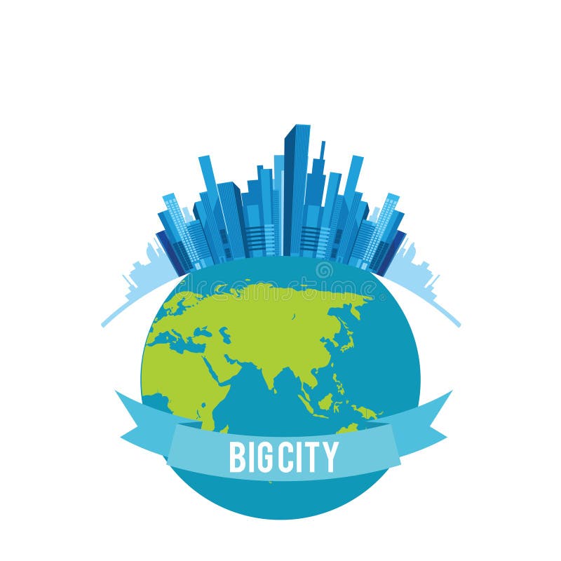 Big City with Earth and Ribbon Stock Vector - Illustration of morning ...